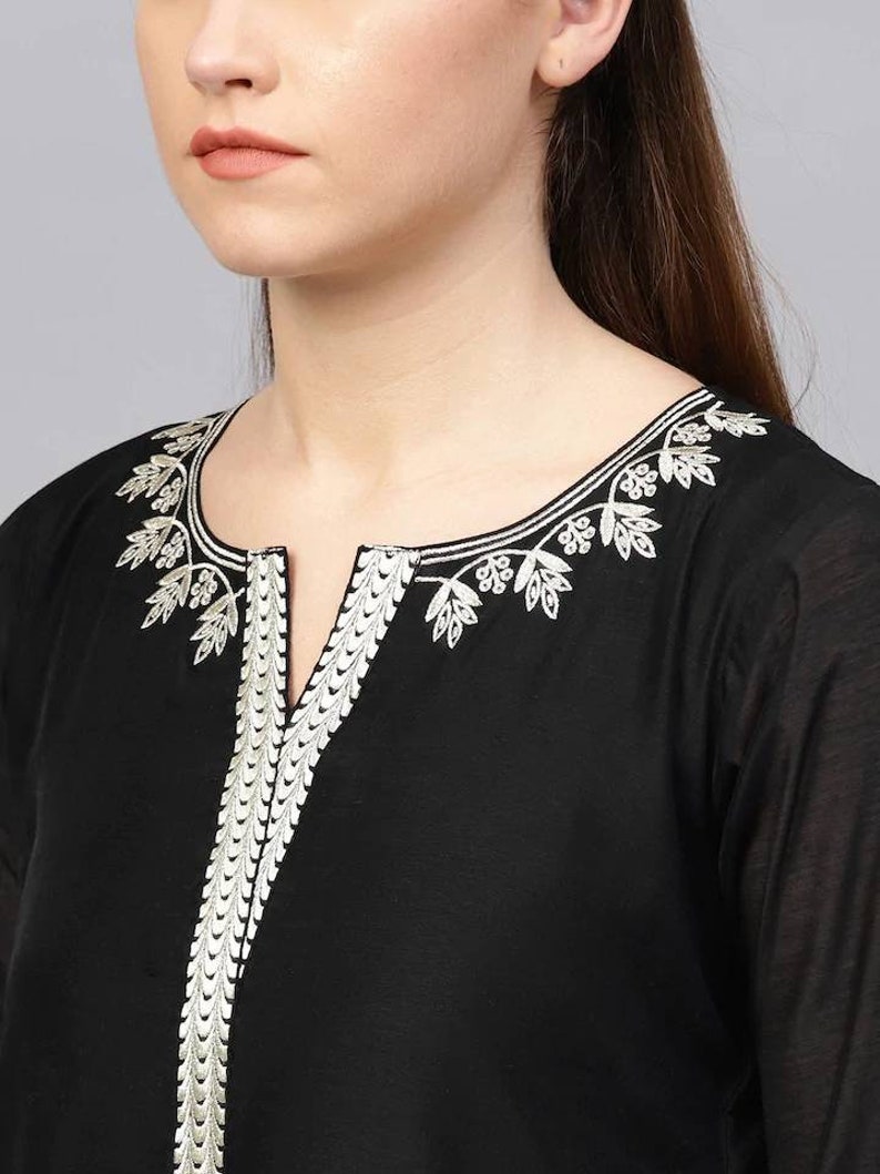 Kurta With Dupatta Black & Golden Yoke Design Straight Kurta - Etsy
