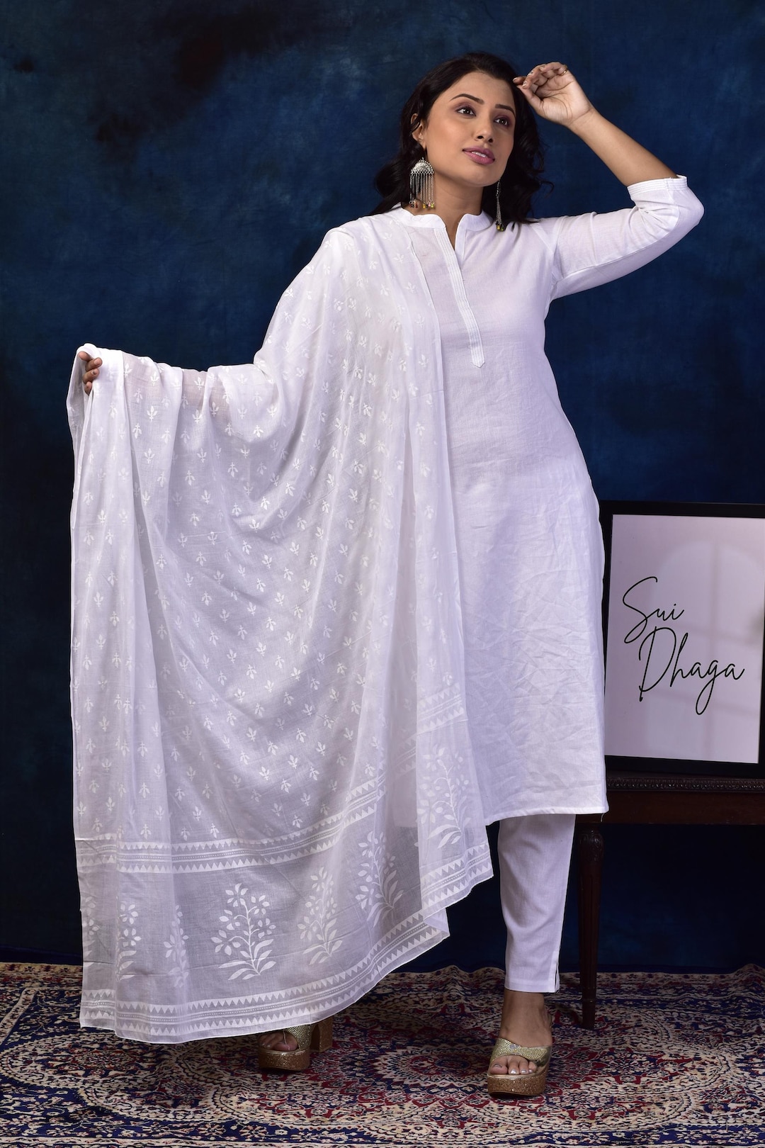 White Kurta Set for Women Solid White Pure Cotton Kurta With Trousers ...