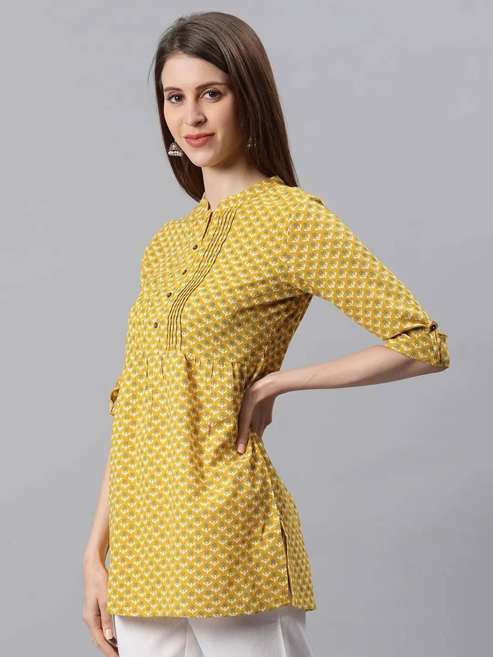 Short Kurti Tunic Pure Cotton Yellow & off White Mandarin - Etsy