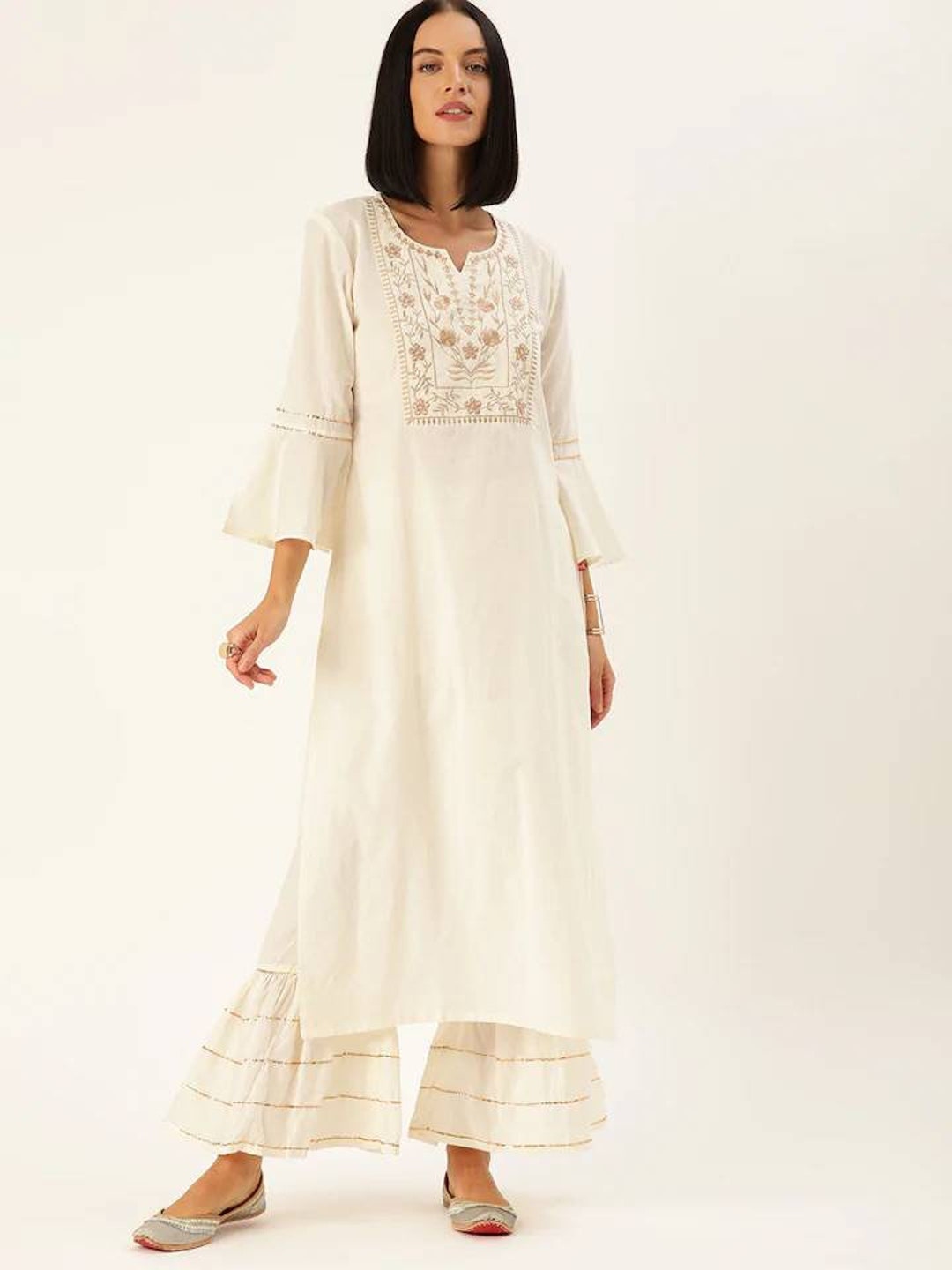 Kurta Set for Women Off-white Embroidered Kurta With - Etsy