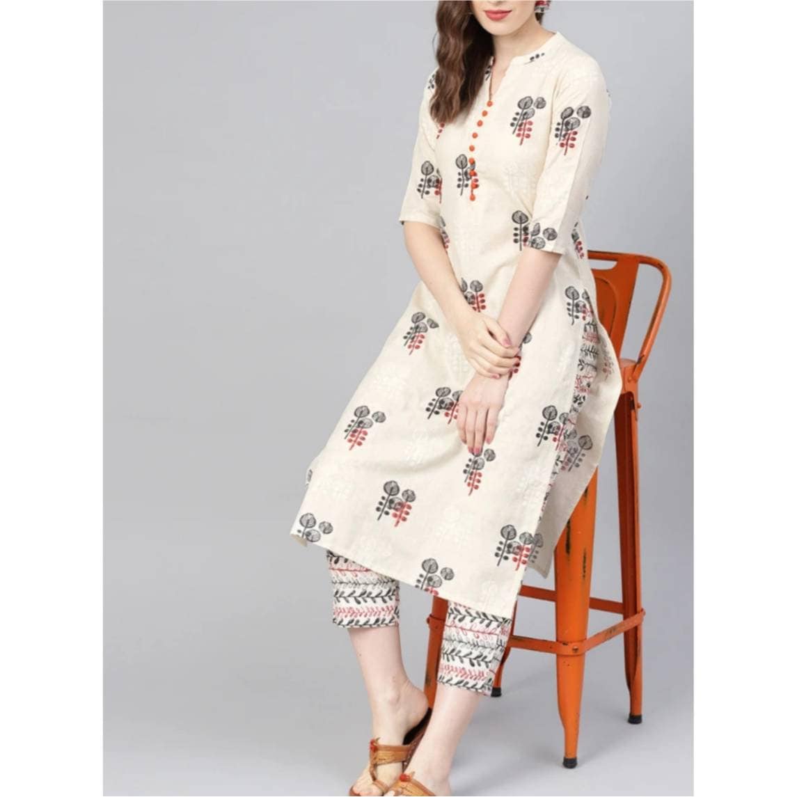 Kurta Set Beige & Black Printed Kurta With Trousers Indian - Etsy