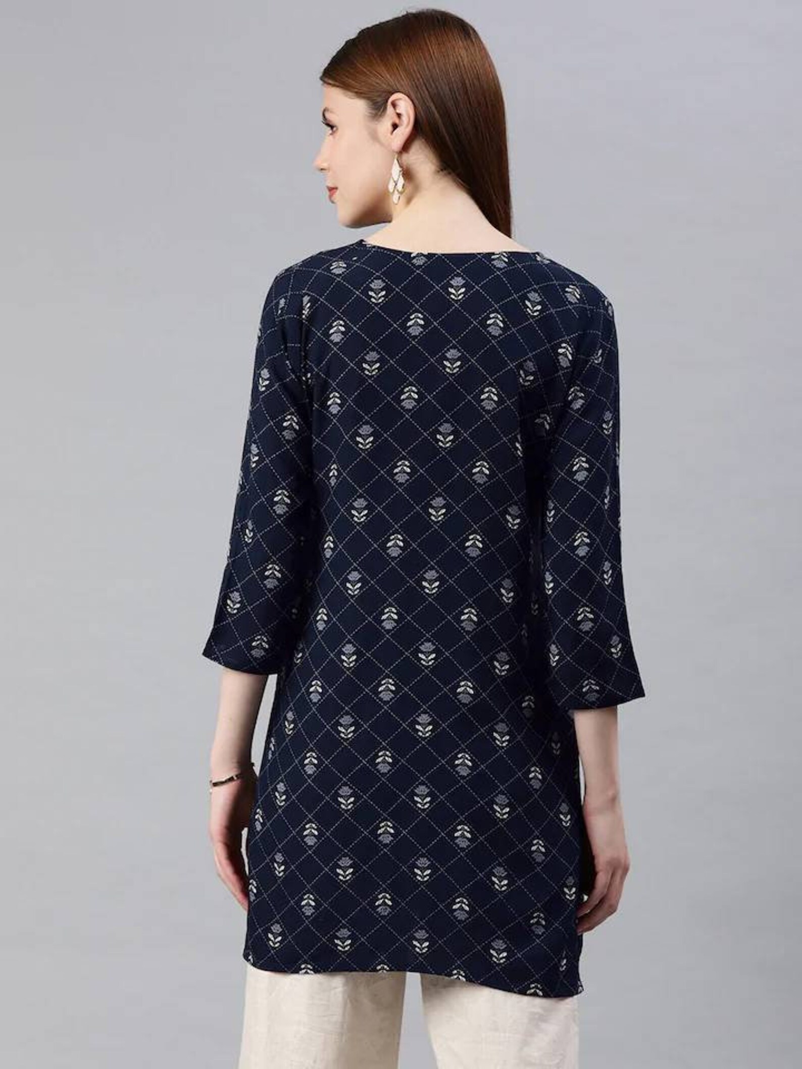 Short Kurta Women Navy Blue & White Printed Short Kurti | Etsy