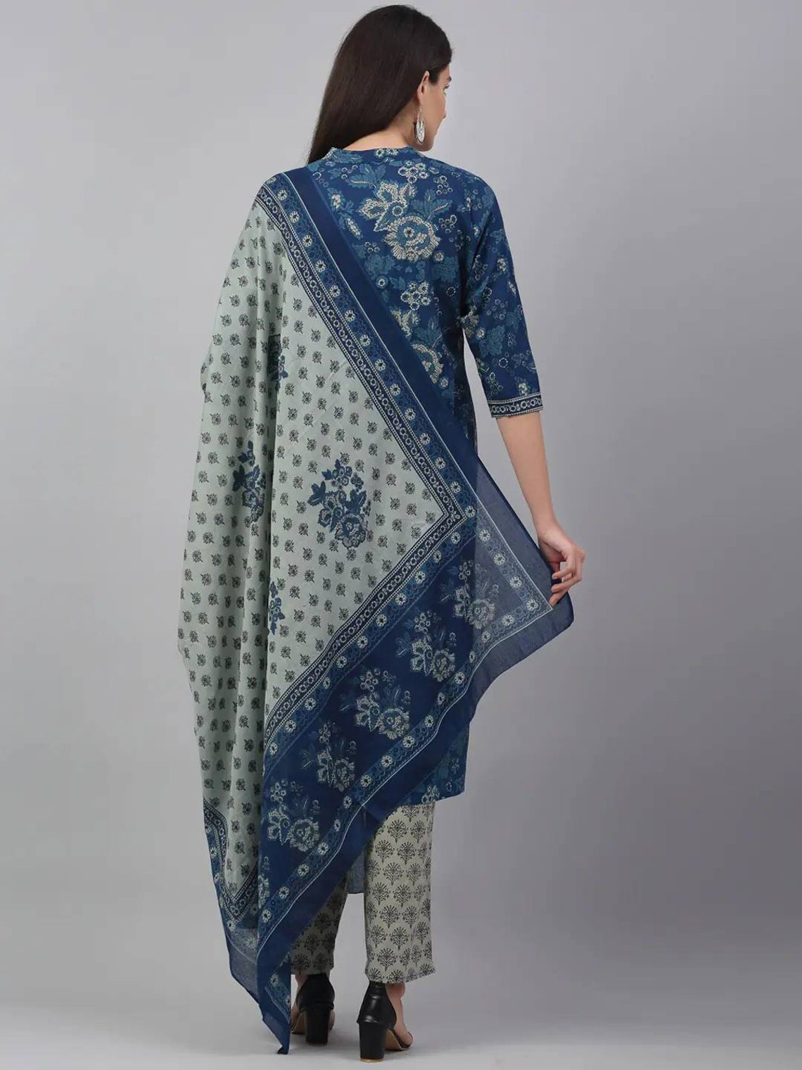 Kurta Set for Women Pure Cotton Blue & Grey Printed Kurta - Etsy