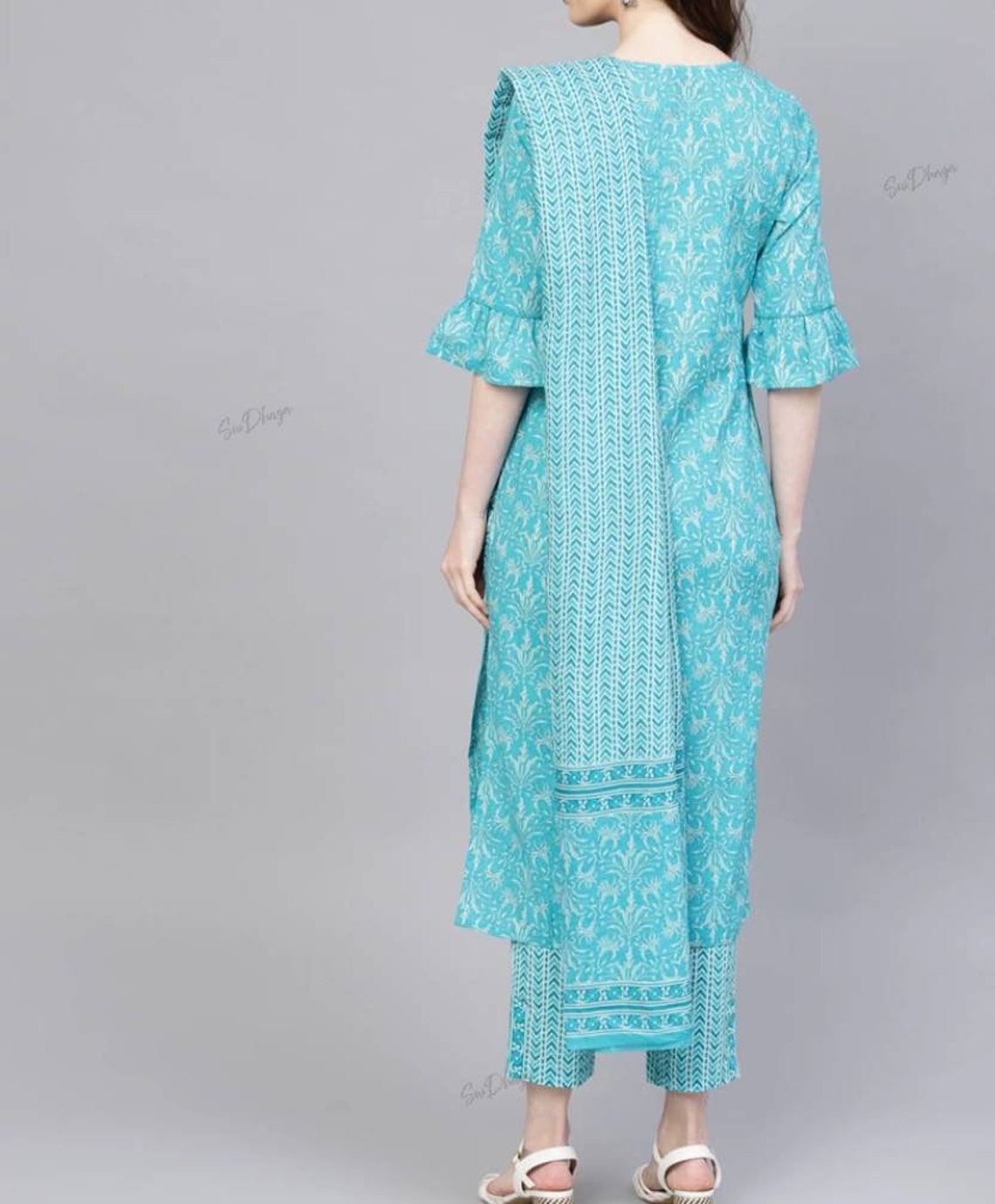 Kurta Set Blue & White Printed Kurta With Trousers and - Etsy