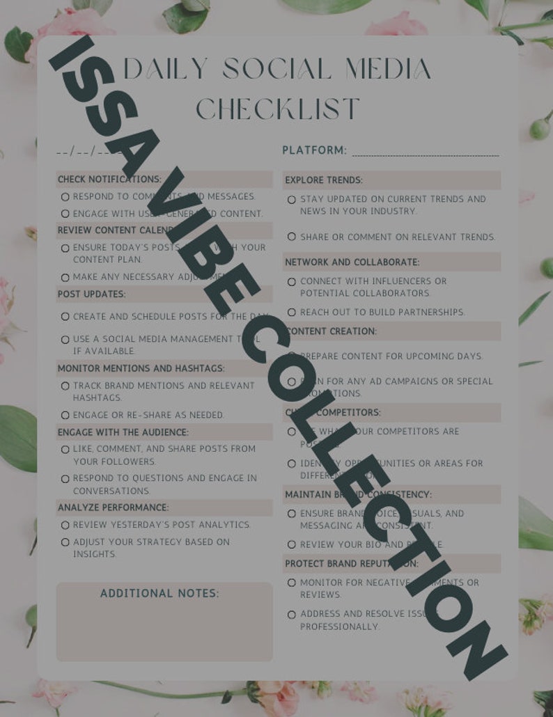 Social Media Daily Checklist - Etsy