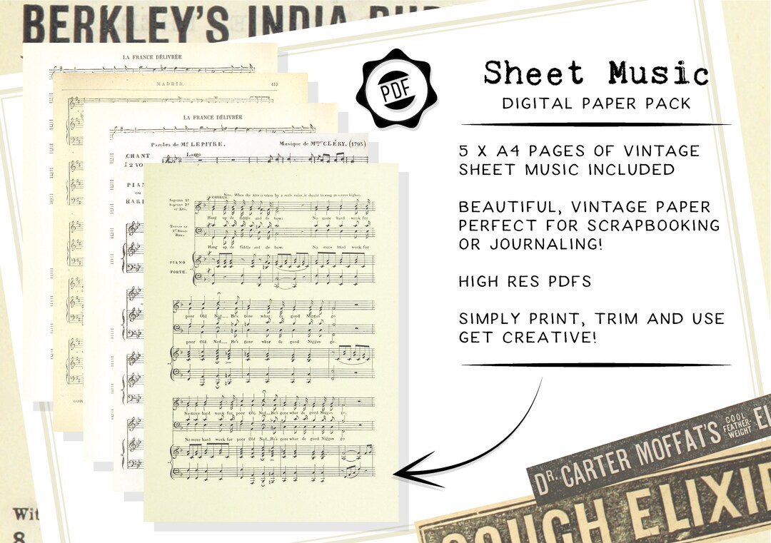 Vintage Sheet Music Digital Paper Pack PDF - Etsy