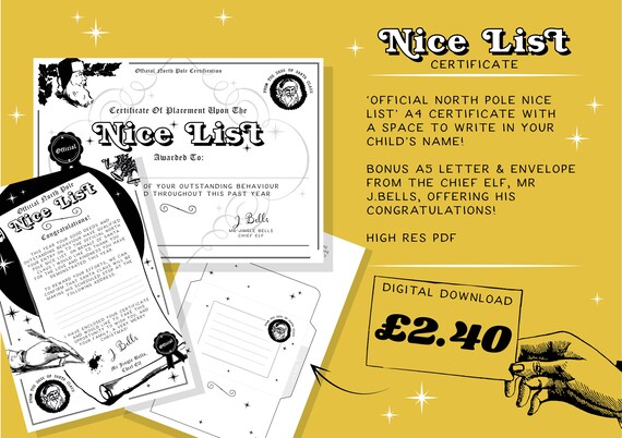 Nice List Certificate Printable PDF | Etsy