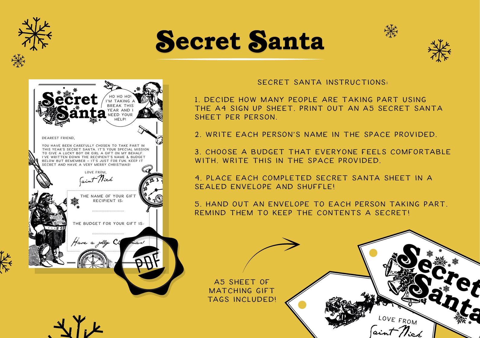 Secret Santa Sheet PDF (plus BONUS Gift Tags) - Etsy