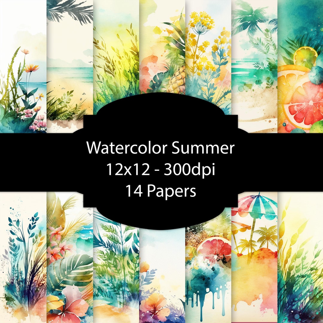 Watercolor Summer Digital Paper, Floral Background, Fruit Paper Pack ...