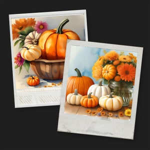 Watercolor Pumpkins and Flowers Digital Paper, Fall Background, Floral ...