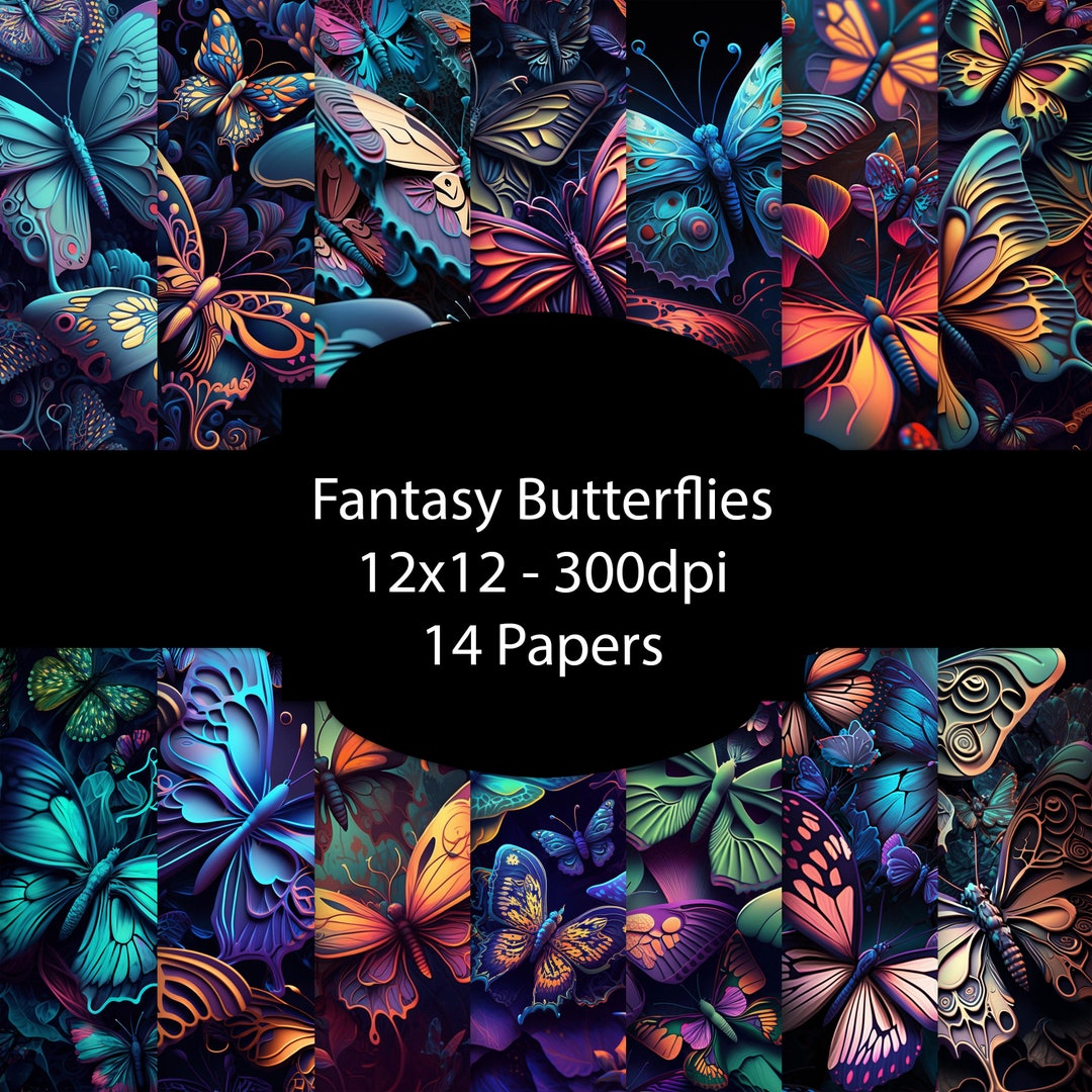 Fantasy Butterflies Digital Paper, Magical Background, Colorful Paper ...