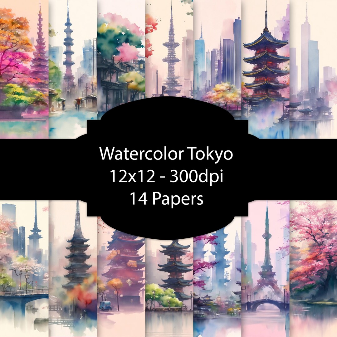 Watercolor Tokio Digital Paper, Japanese Background, Beautiful City ...