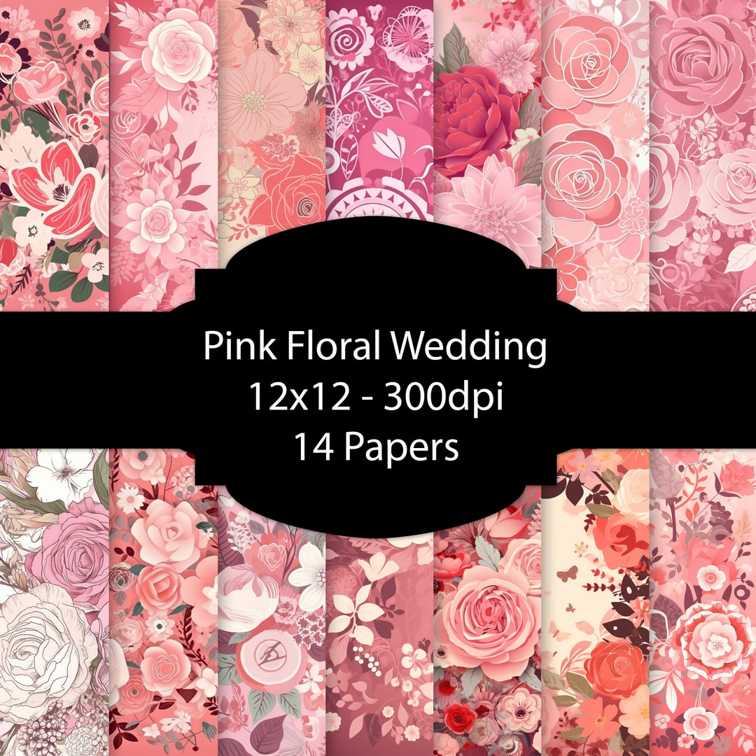 Pink Floral Wedding Digital Paper, Flower Background, Botanical Paper ...