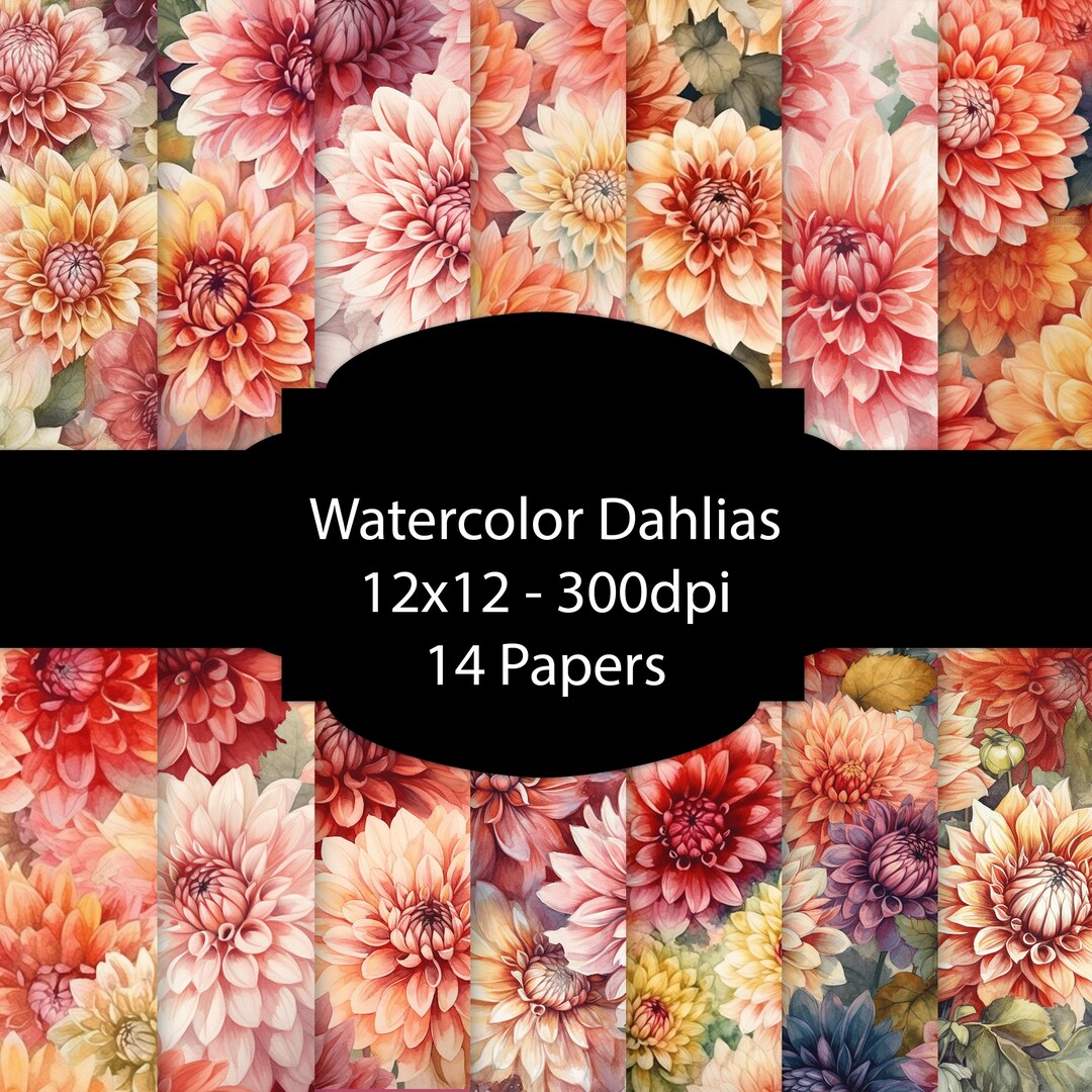 Watercolor Dahlias Digital Paper, Floral Background, Botanical Paper ...