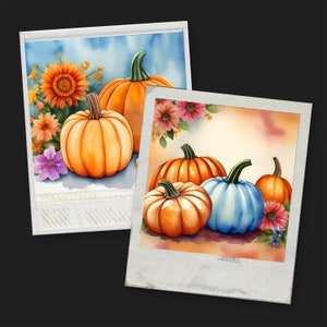 Watercolor Pumpkins and Flowers Digital Paper, Fall Background, Floral ...