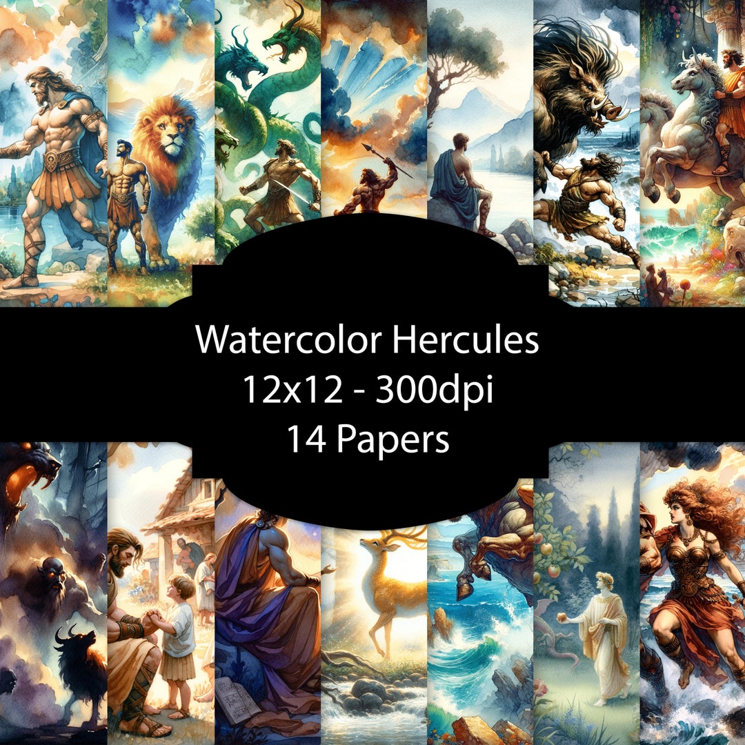 Watercolor Hercules Digital Paper, Antique Legends Background, Heracles ...