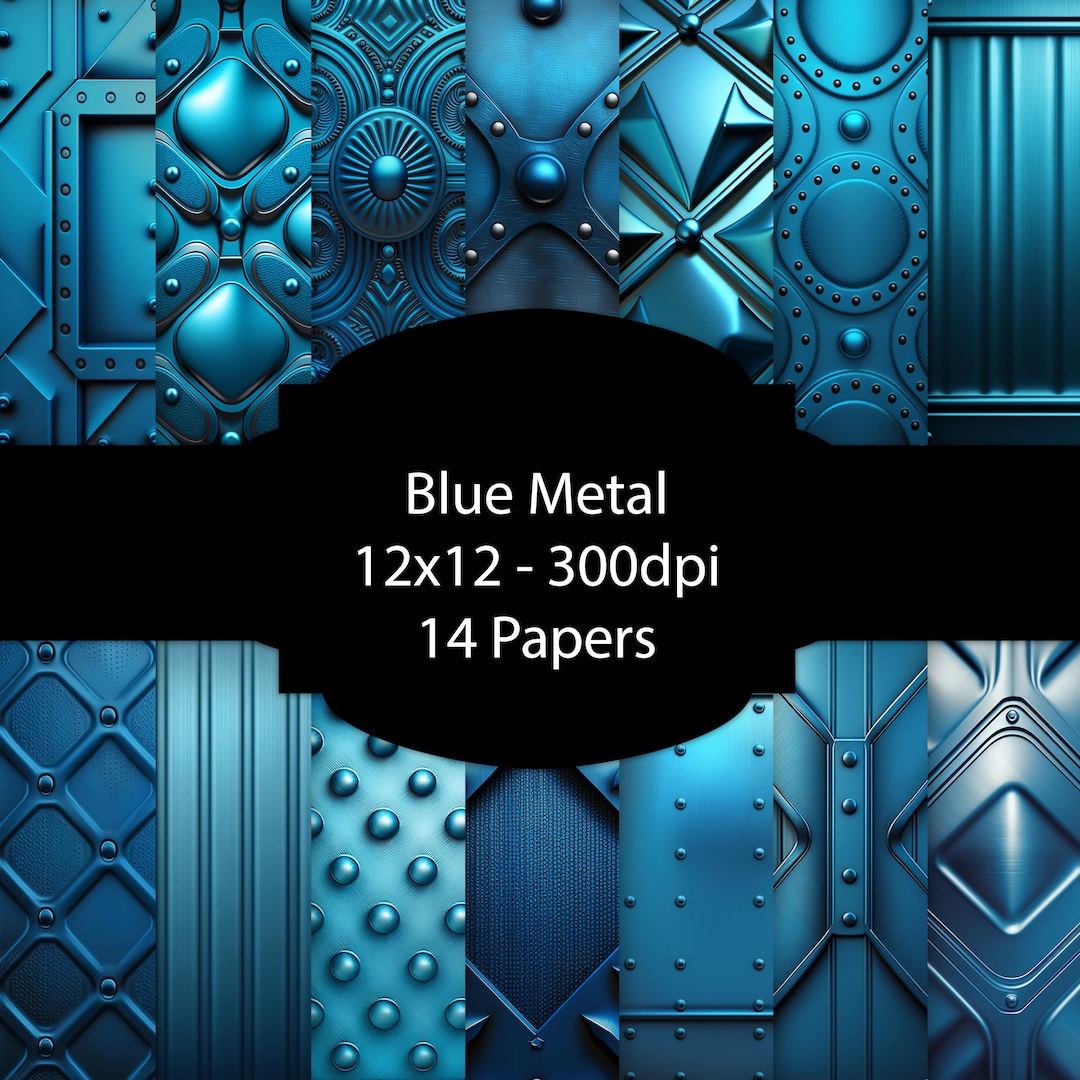 Blue Metal Digital Paper, Metallic Background, Bright Blue Paper Pack ...