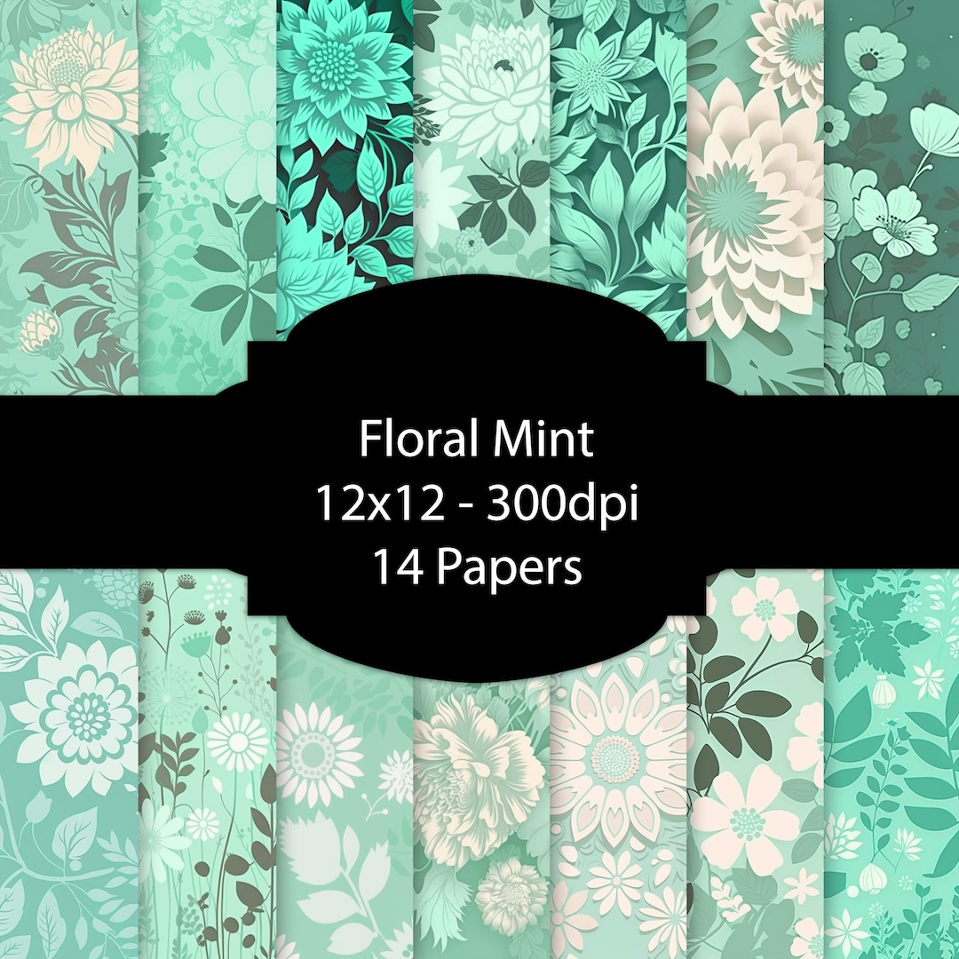 Floral Mint Digital Paper, Flower Background, Green Paper Pack, for ...
