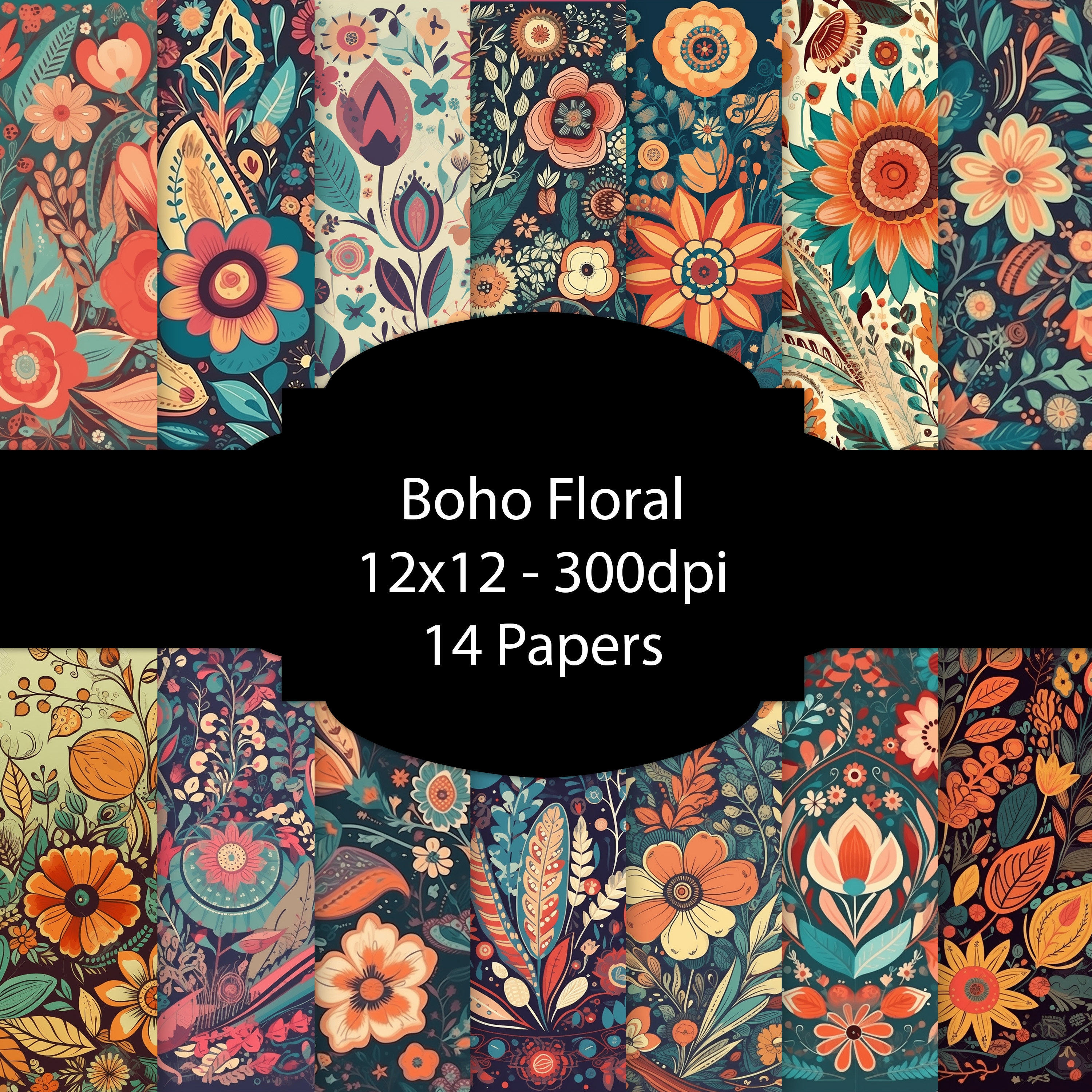 Boho Floral Digital Paper, Flower Background, Botanical Paper Pack, for ...