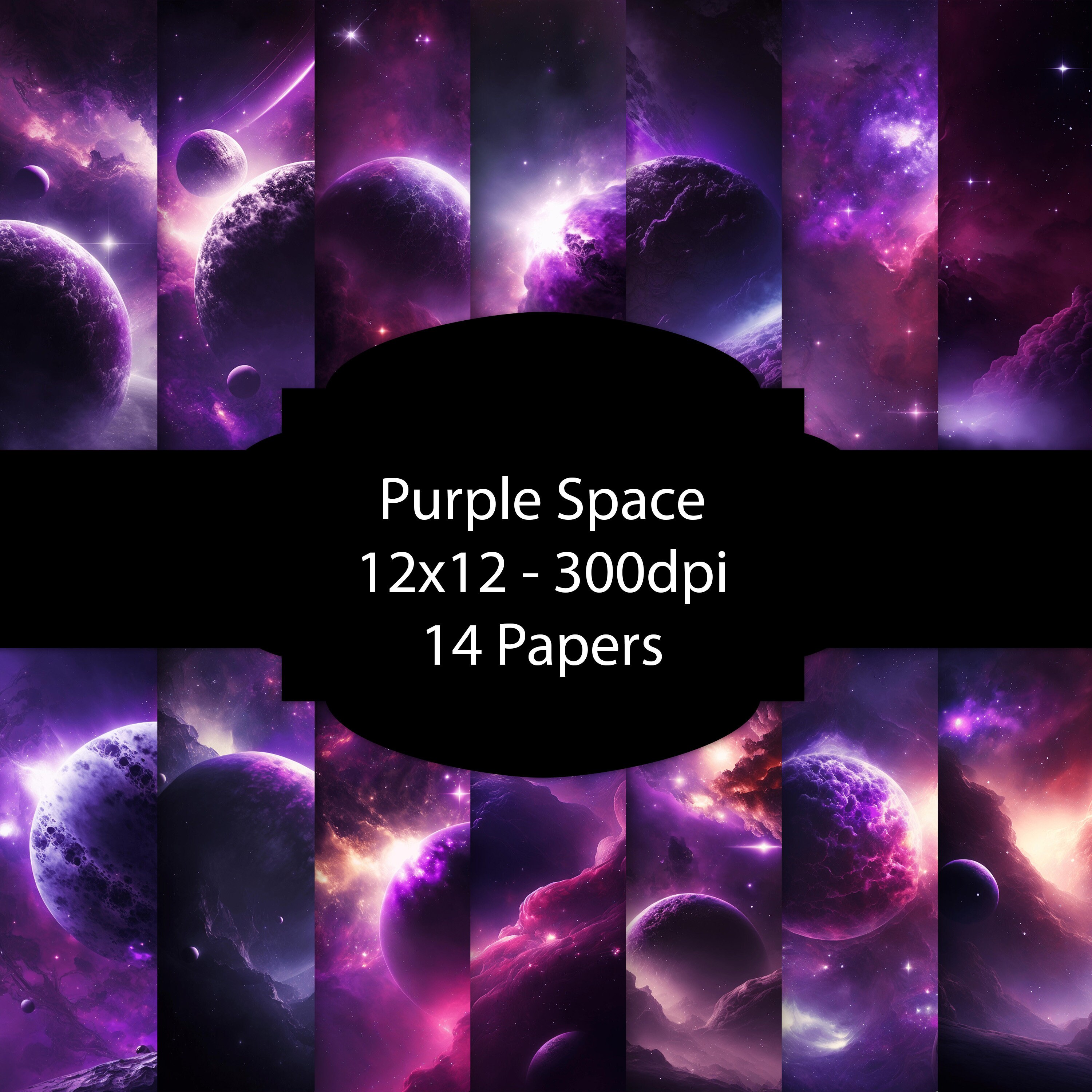 Purple Space Digital Paper, Galaxy Background, Nebula Paper Pack, for ...