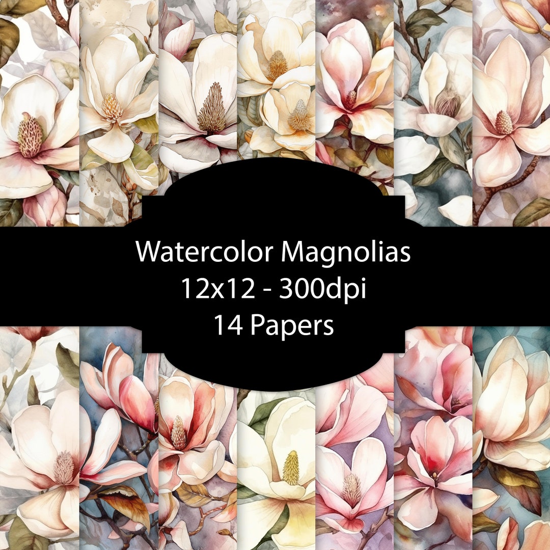 Watercolor Magnolias Digital Paper, Floral Background, Spring Paper Pack, for Scrapbooking, for ...