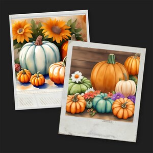 Watercolor Pumpkins and Flowers Digital Paper, Fall Background, Floral ...