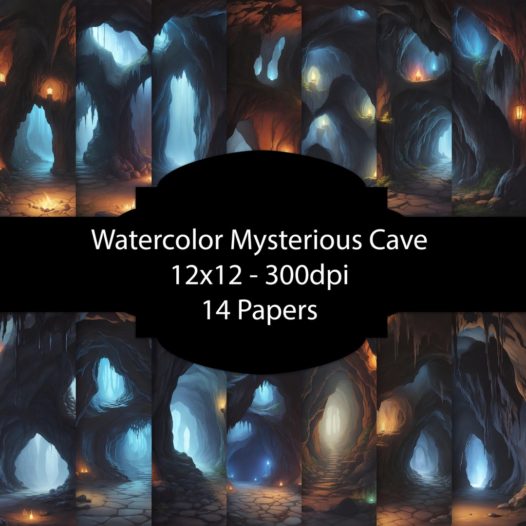 Watercolor Mysterious Cave Digital Paper, Fantasy Background, Occult ...