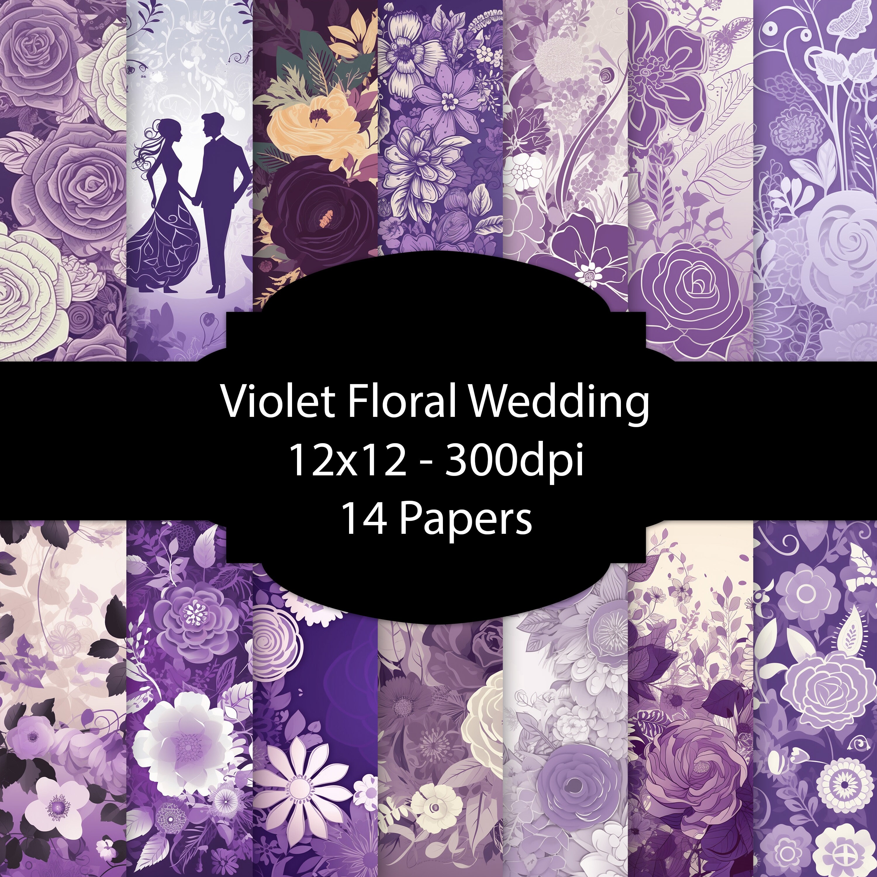 Violet Floral Wedding Digital Paper Flower Background - Etsy