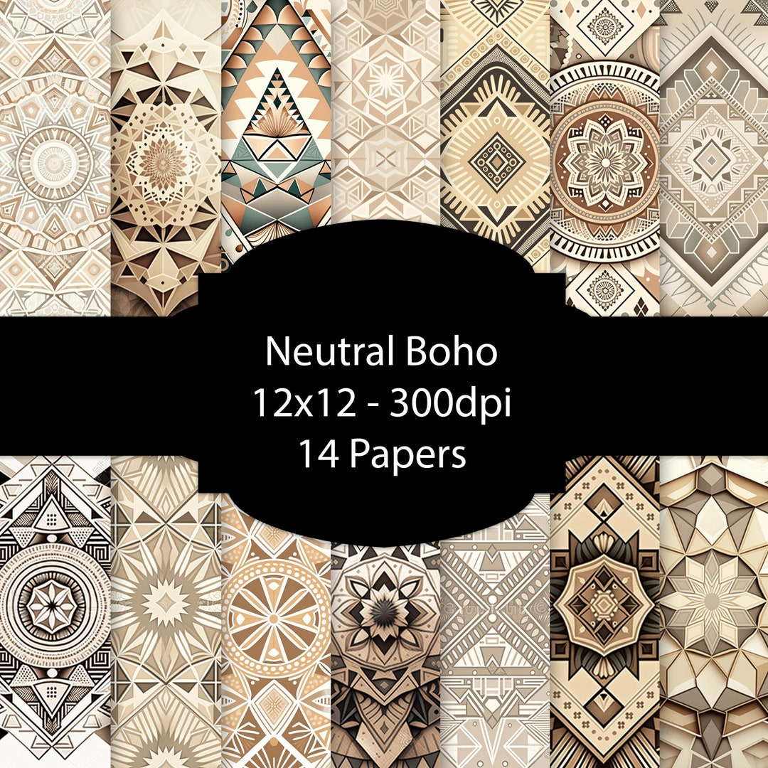 Neutral Boho Digital Paper, Bohemian Background, Geometrical Paper Pack ...