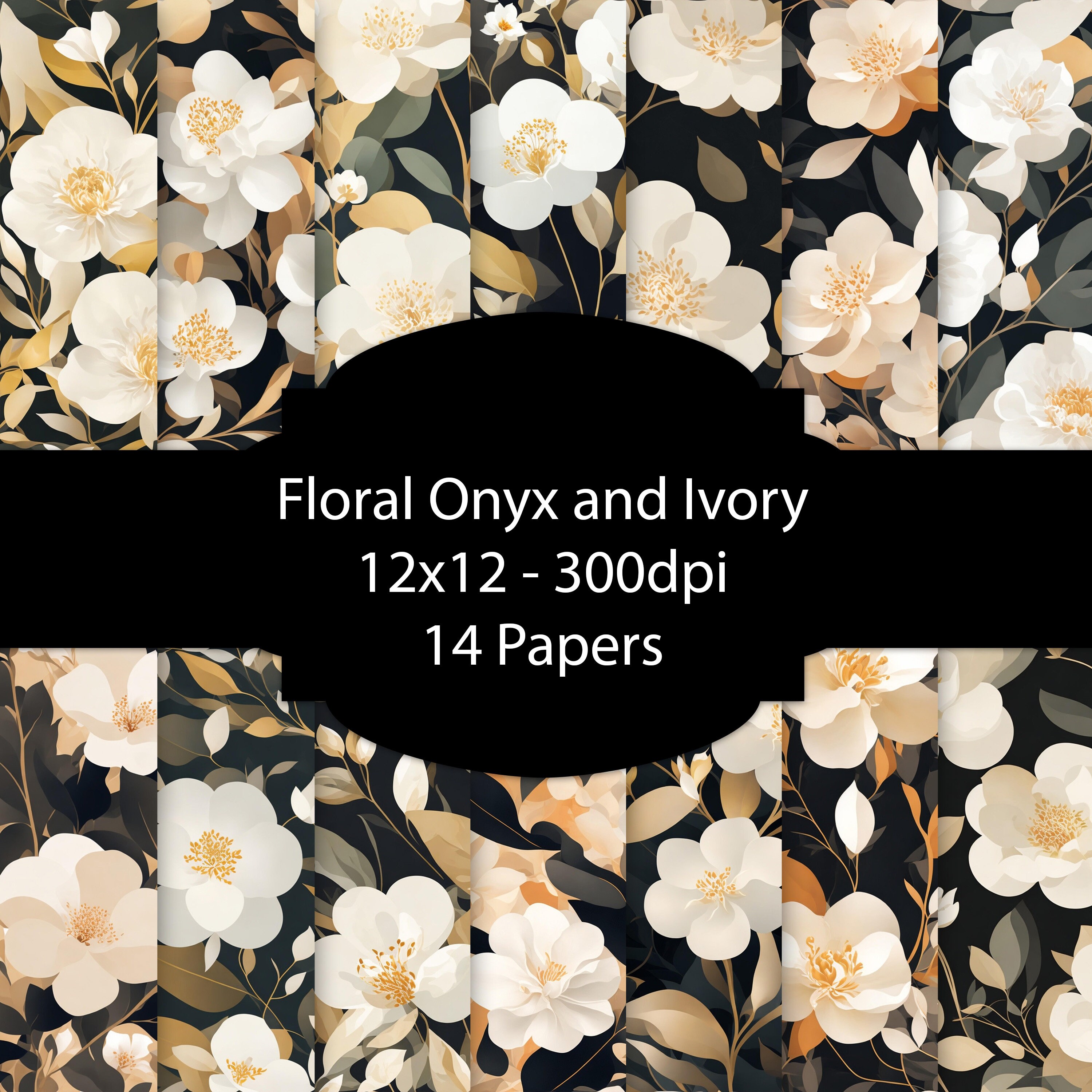 Floral Onyx and Ivory Digital Paper Flower Background - Etsy