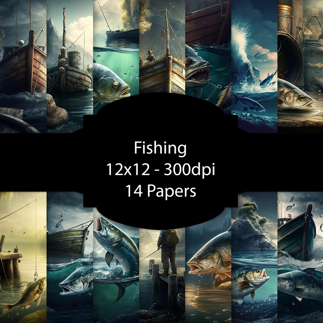 Fishing Digital Paper, Fisherman Background, Fish Paper Pack, for ...