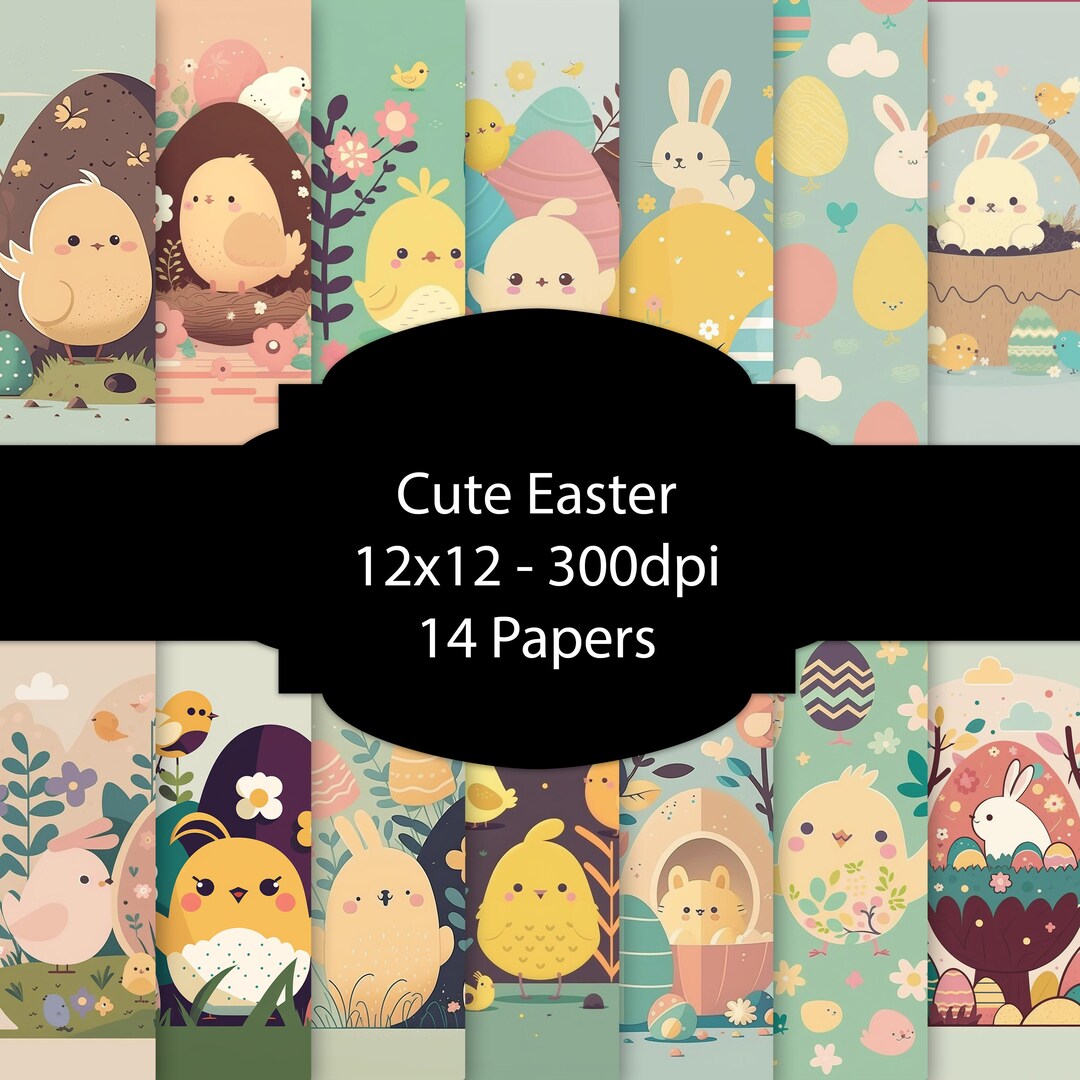Cute Easter Digital Paper, Spring Background, Cute Animals Paper Pack ...