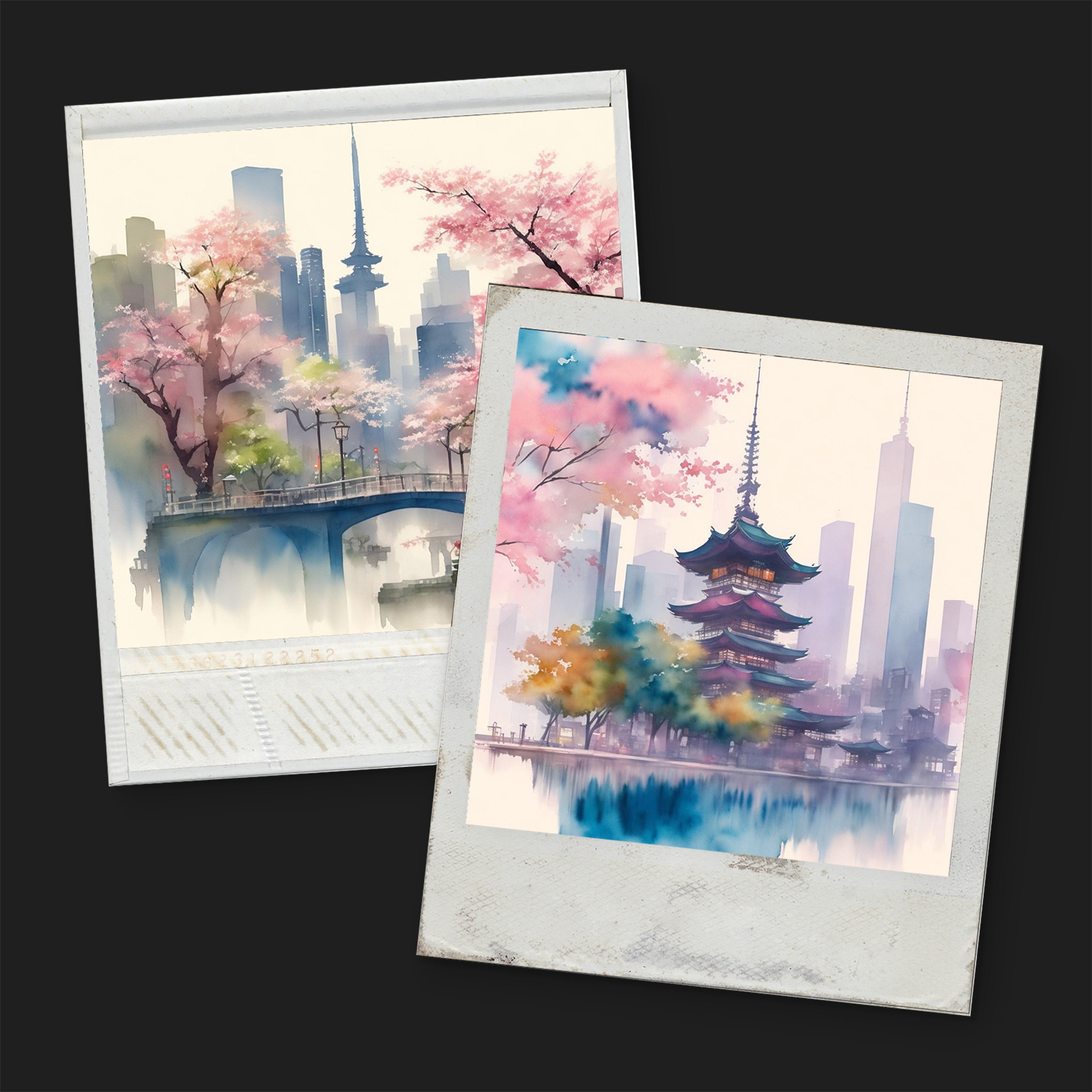 Watercolor Tokio Digital Paper Japanese Background Beautiful - Etsy