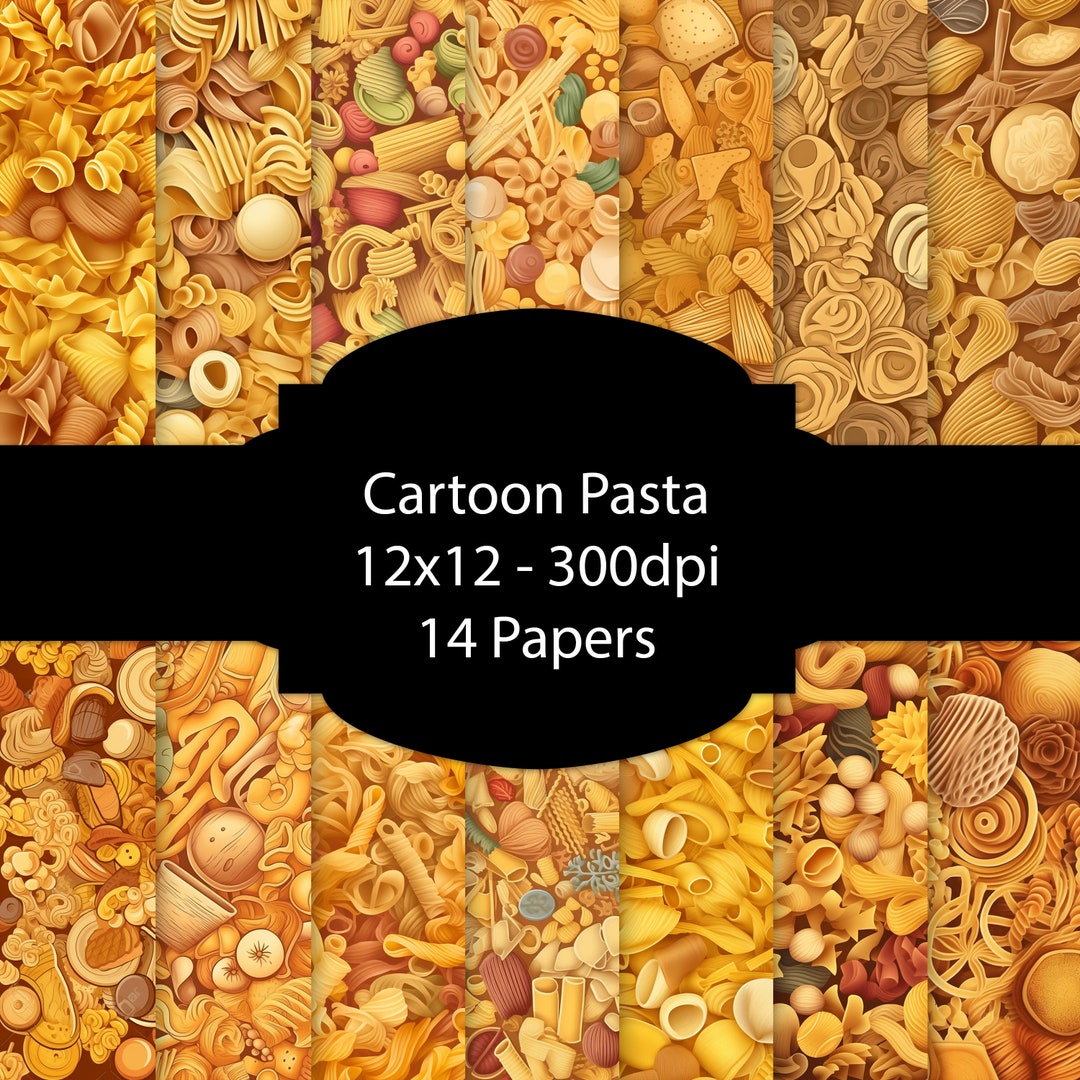 Cartoon Pasta Digital Paper, Kitchen Background, Cooking Paper Pack ...