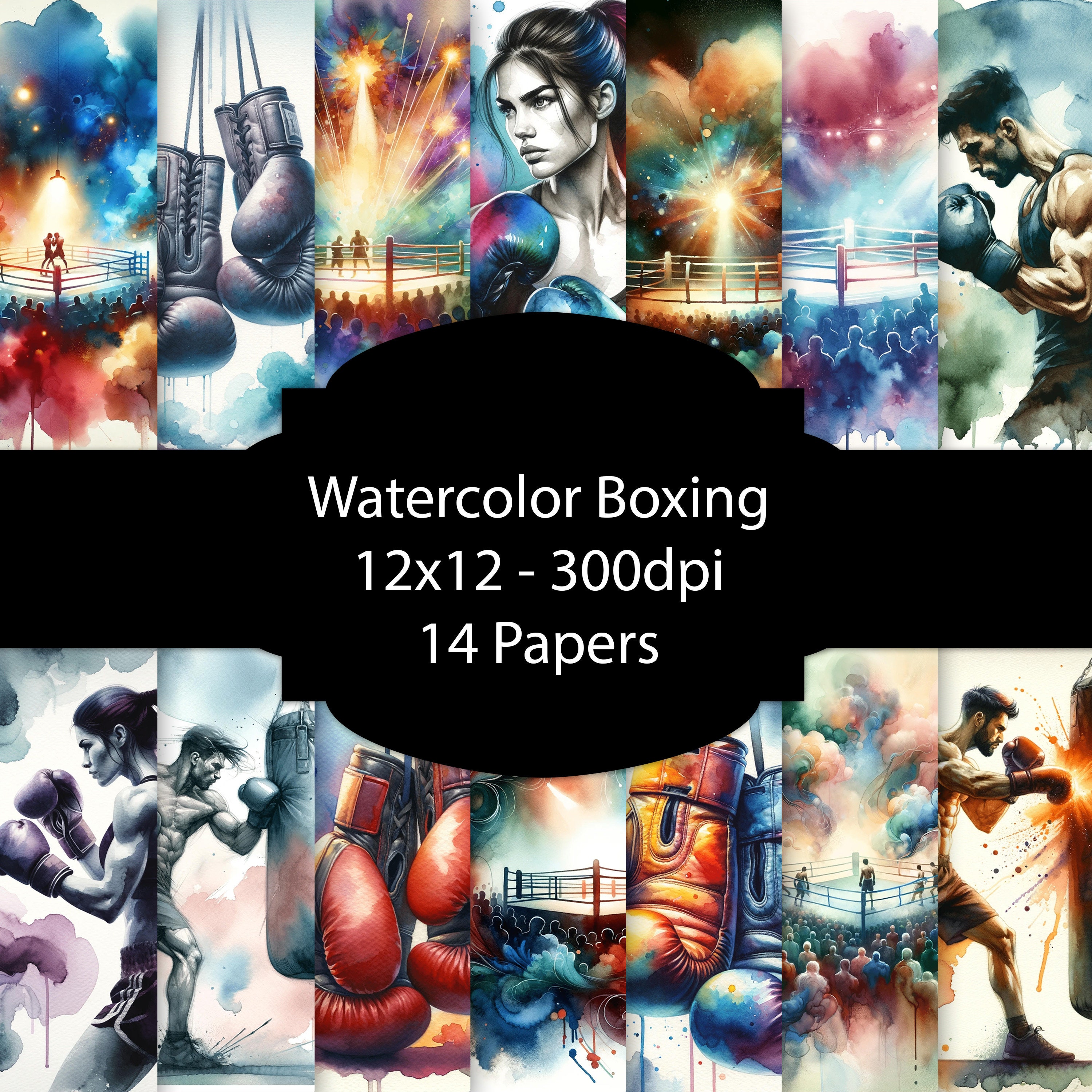 Watercolor Boxing Digital Paper, Sport Background, Fighter Paper Pack ...