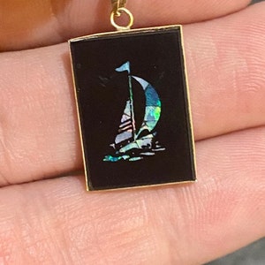 Vintage Opal Inlay Sailboat in Jet Stone With 14kt Gold Surround and 20 ...