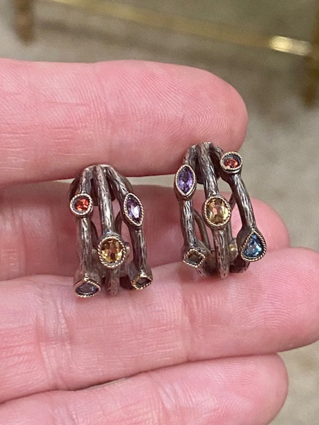 Effy BH Art Nouveau 18K Gold and 925 Sterling Silver Multi Stone Topaz Garnet Citrine Peridot ...