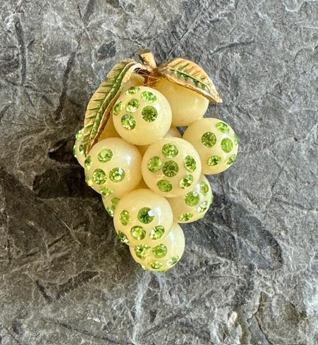 Vintage Lucite and Austrian Crystal Rhinestone Grapes Brooch Forbidden ...