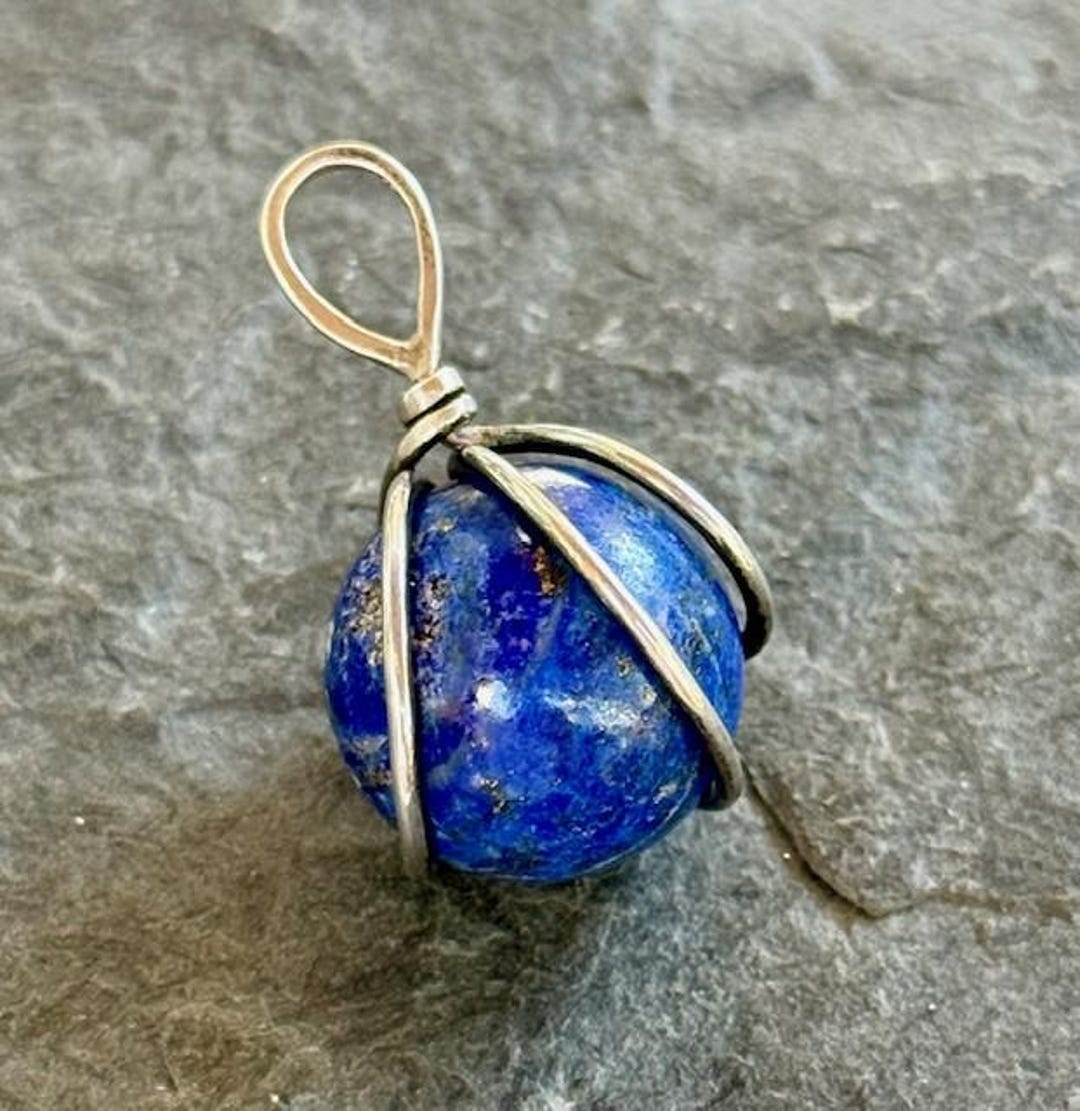 Vintage Lapis Lazuli Ball Sphere in Hand Made Sterling Silver Wire ...