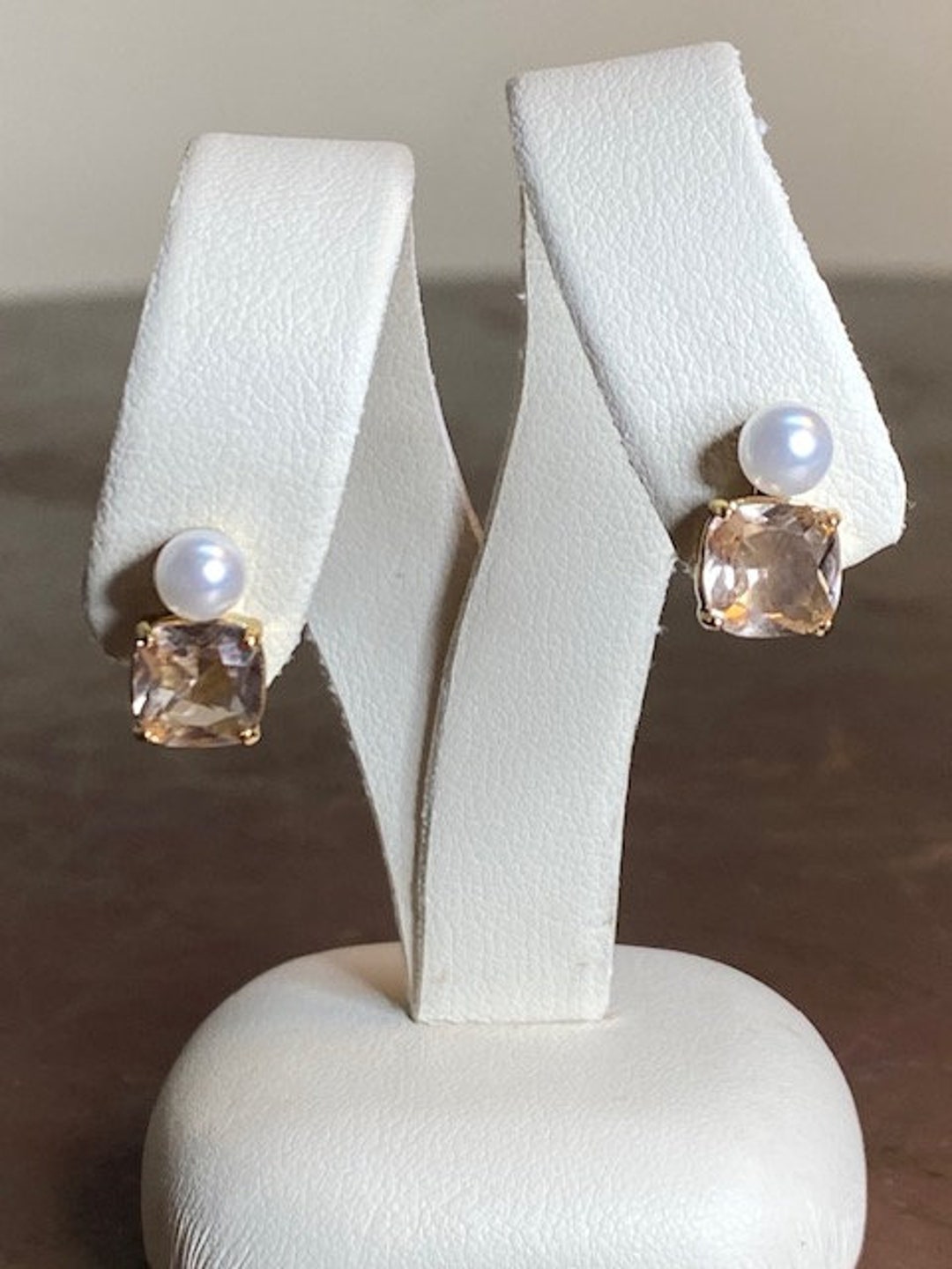 Olive & Piper Faux Pearl and Square Pink Rhinestone in Gold Tone Metal ...