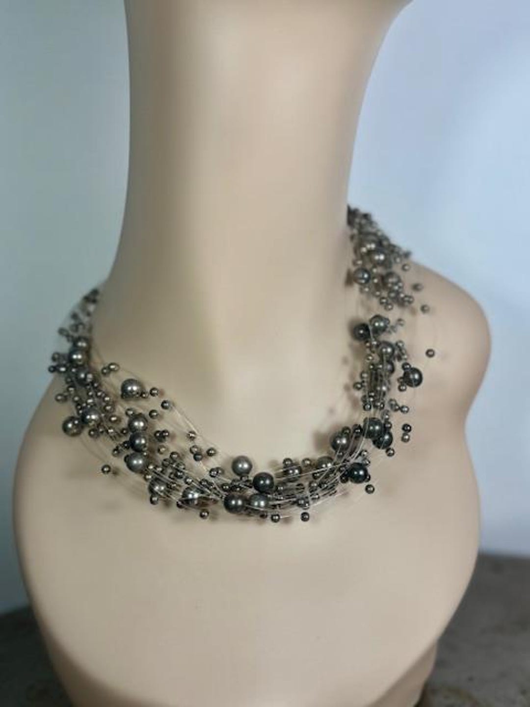 Vintage Floating Silver Bead Multi Strand Necklace Looks Like Gray ...