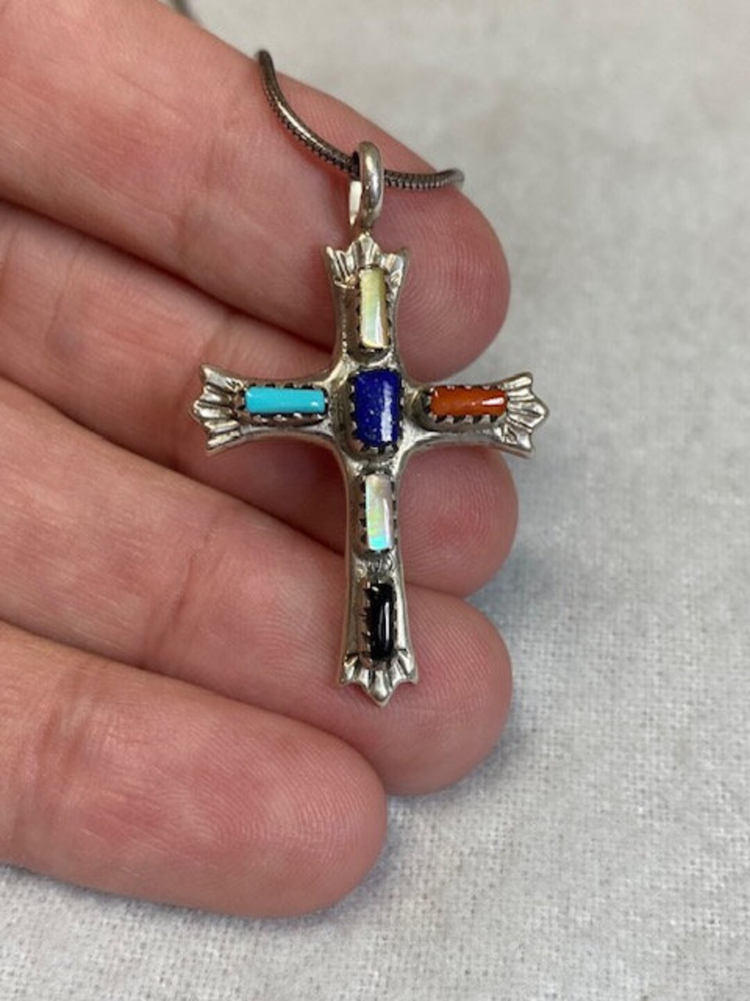 Vintage Zuni Signed George & Lupeta Leekity Multi Stone Cross Crucifix ...