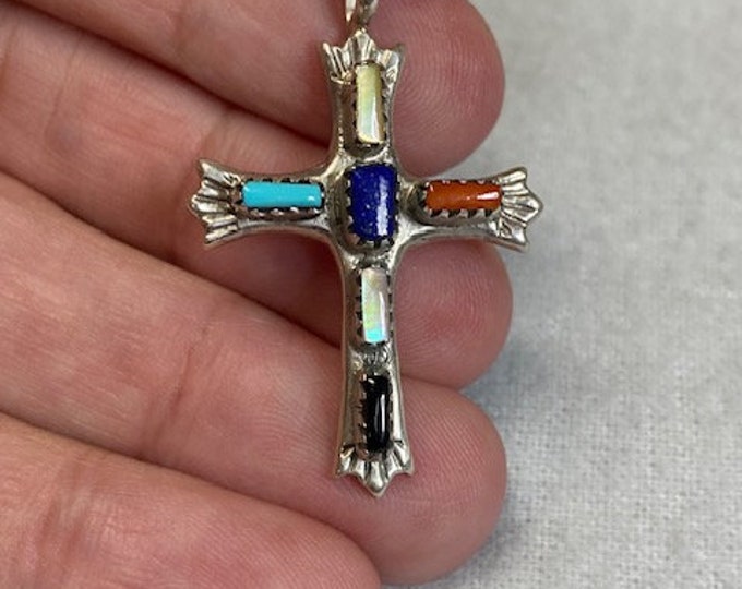 Vintage Zuni Signed George & Lupeta Leekity Multi Stone Cross Crucifix ...
