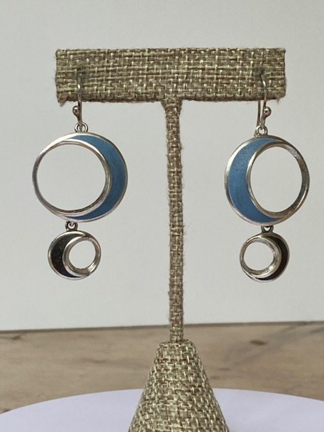 Vintage Modernist David Urso Sterling Silver Blue Black Enamel Double ...