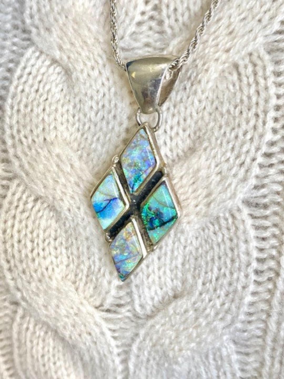 High Quality Native American Diamond Shaped Opal Pendant Signed in ...