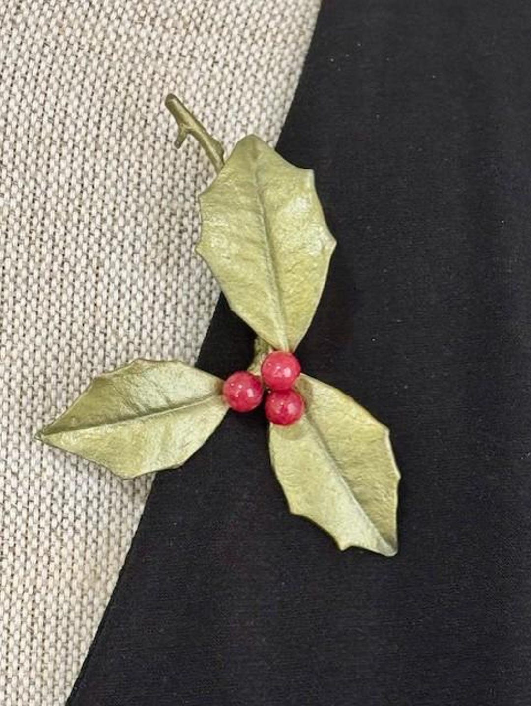 Michael Michaud Holly Berry Brooch Patinated Bronze Metallic Green ...