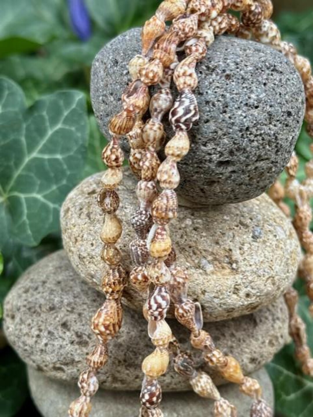 Natural Tiny Snail Shell Necklace Long Strand Boho Hippie Vibe Beach ...