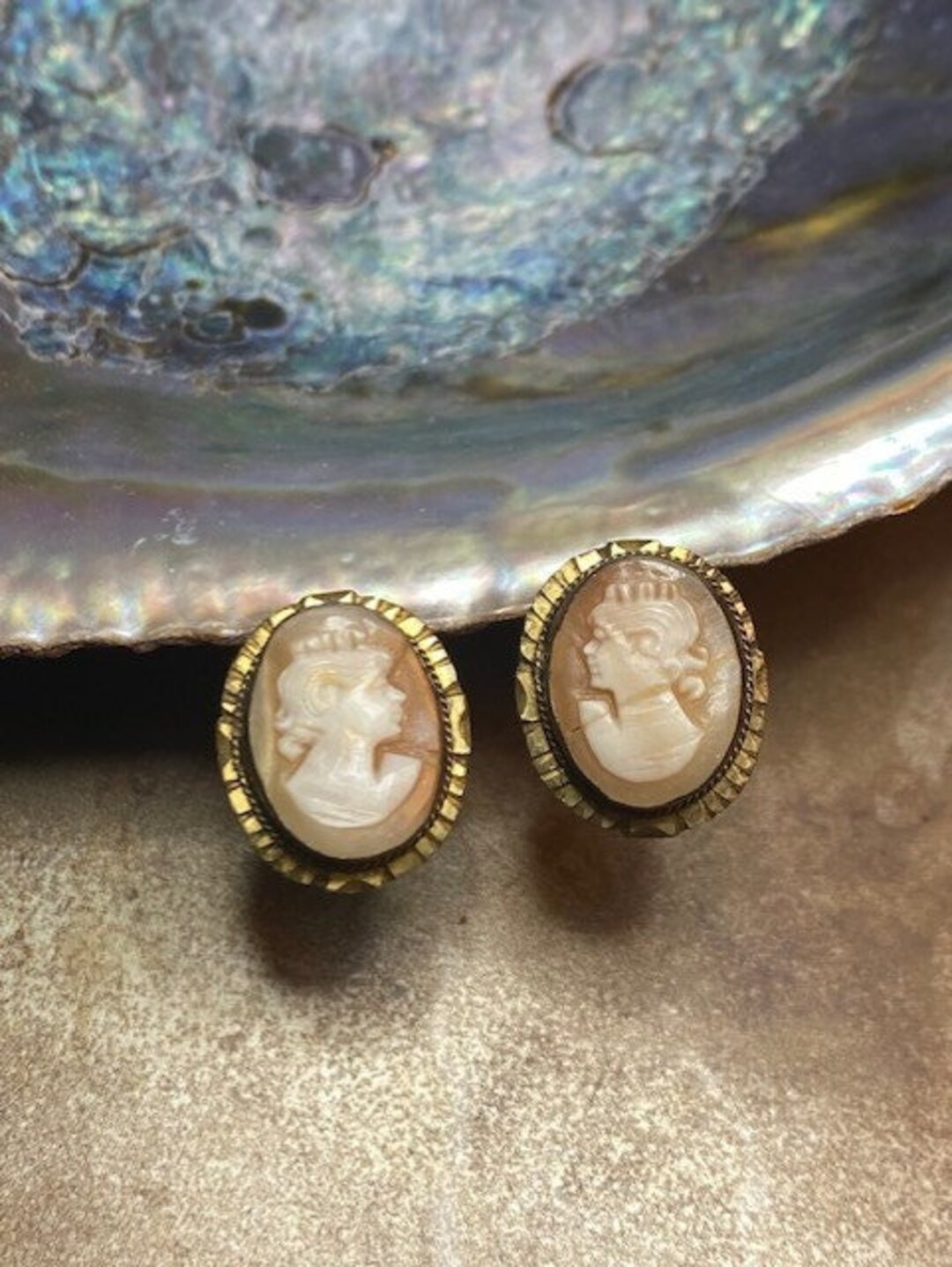 Antique Carved Shell Queen Cameo and 800 Silver Clip on Earrings ...