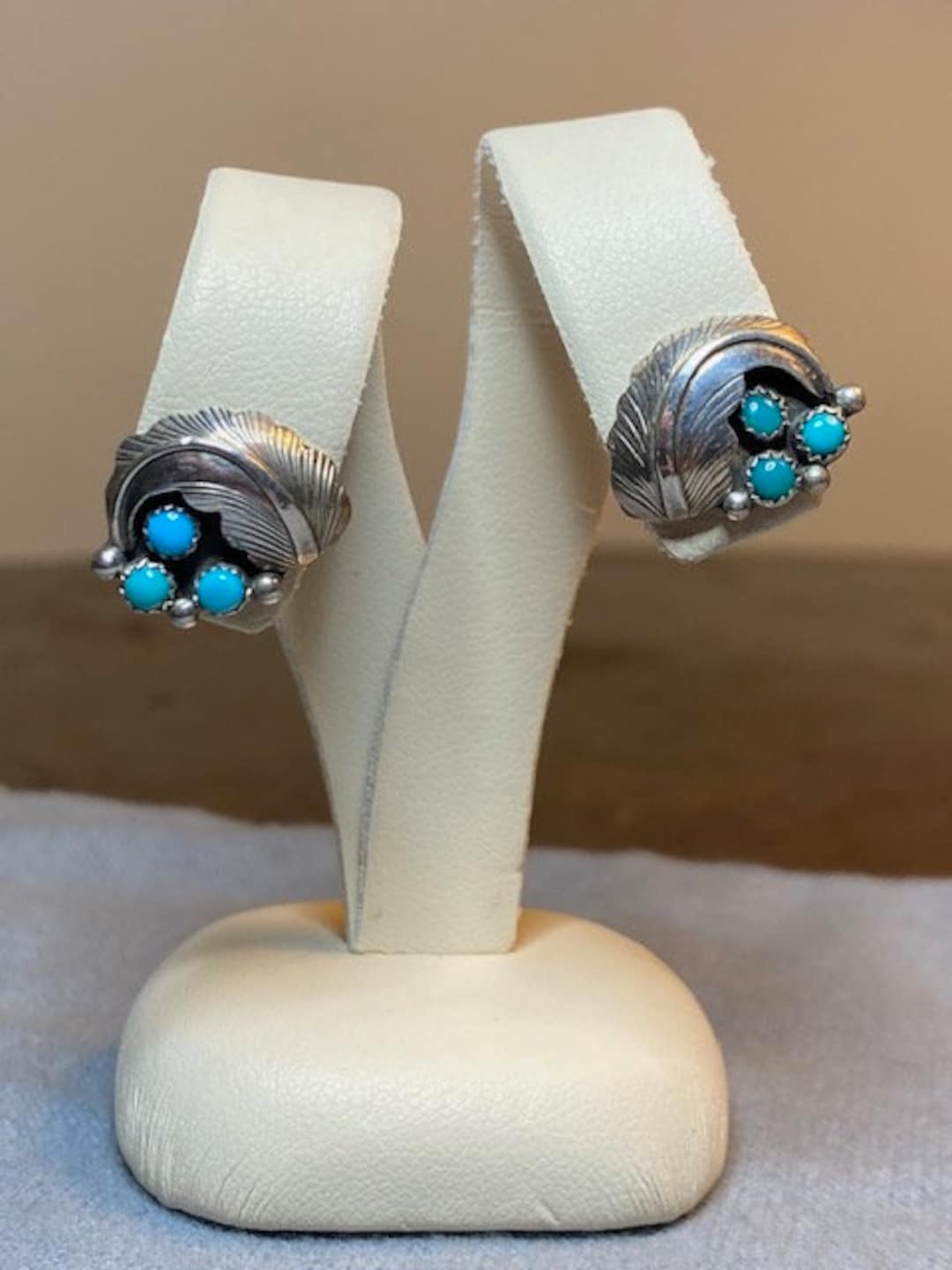 Vintage Native American Leaf Snake Eyes Turquoise Post Pierced Earrings ...