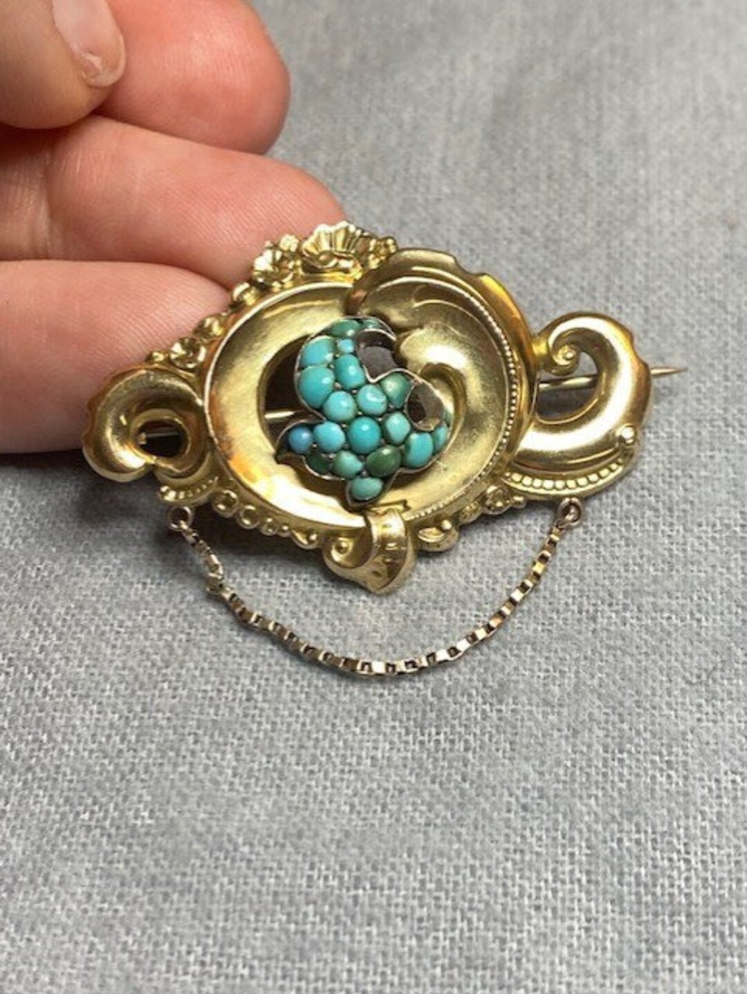 Antique Victorian Gold Filled Turquoise Inlay Swirling Bar Brooch Pin ...